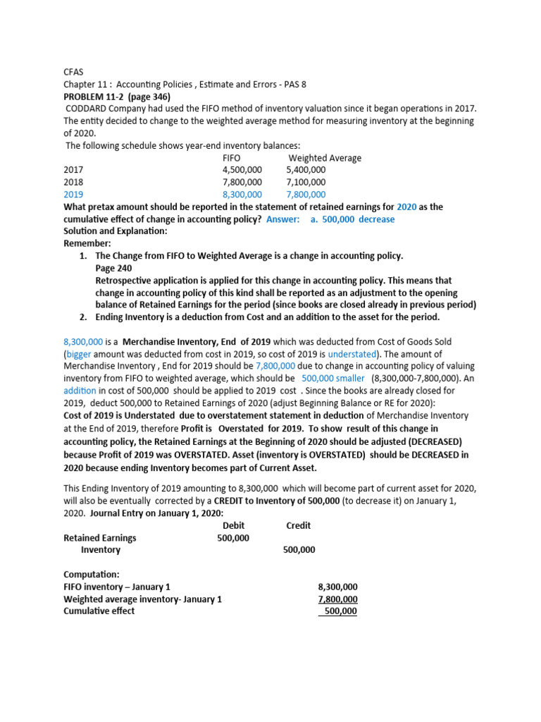 Cumulative Effect of Inventory Policy Change | PDF | Inventory | Debits ...
