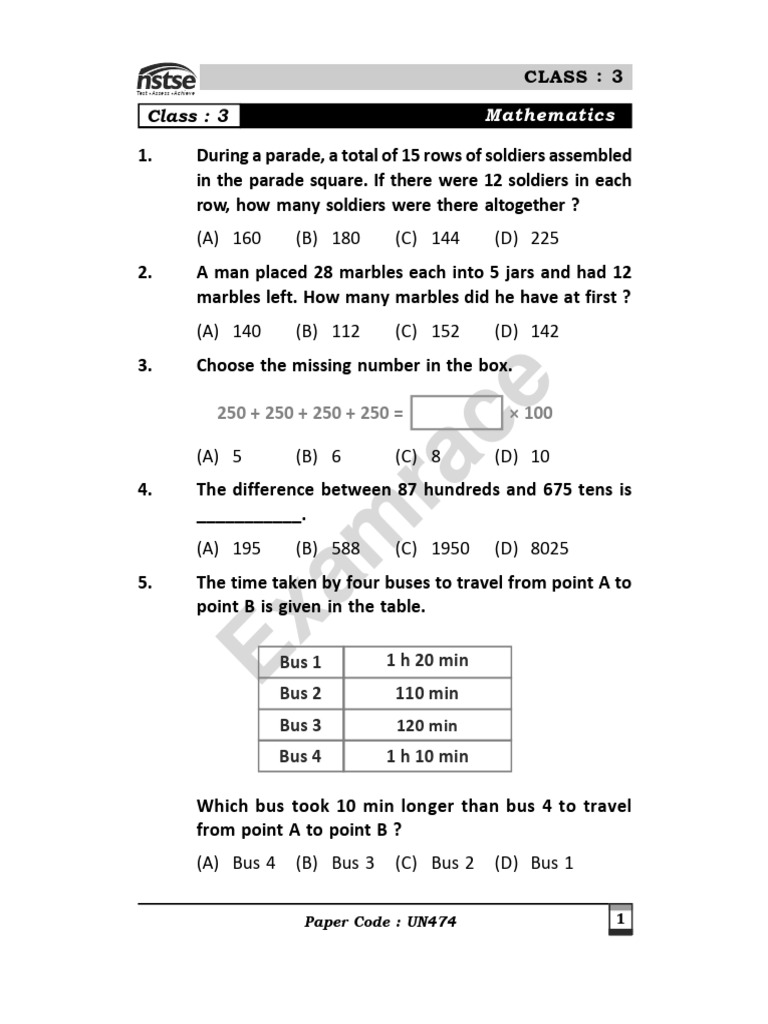 NSTSE Class 3 Solved Paper 2022 | PDF | Bus