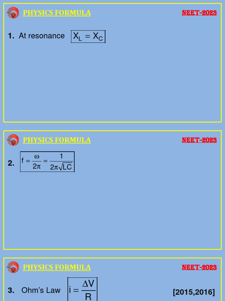 Neet 2023 Physcis Formula Pdf Electromagnetism Applied And