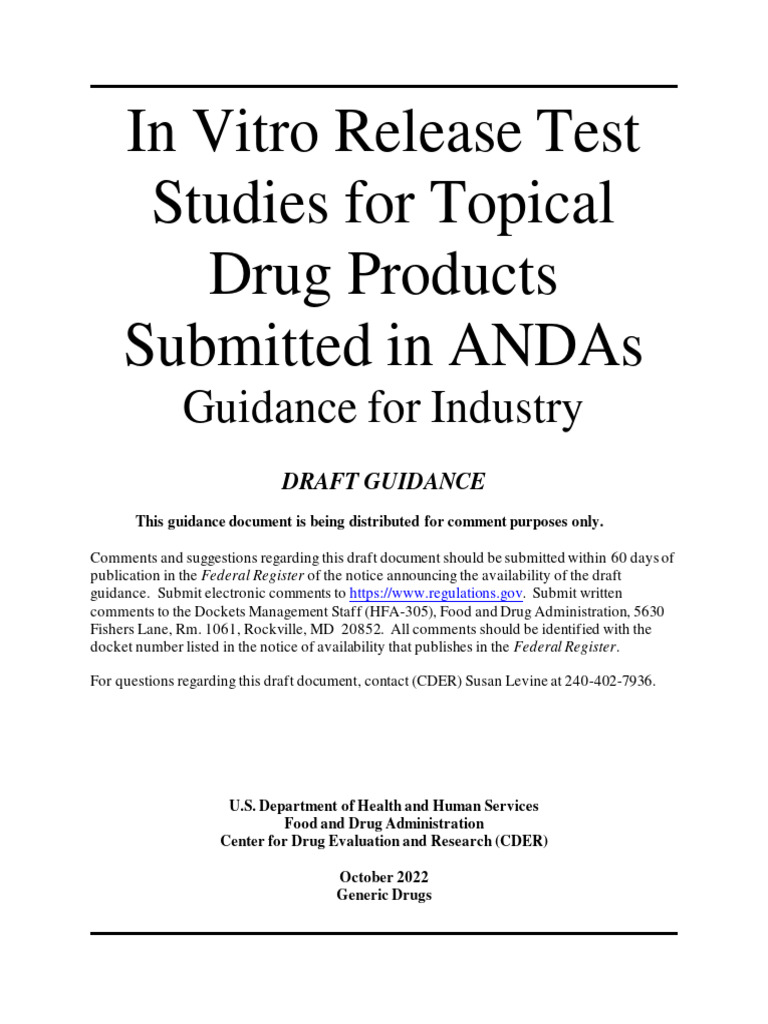 26932399dft - in Vitro Release Test Studies For Topical Drug Products ...