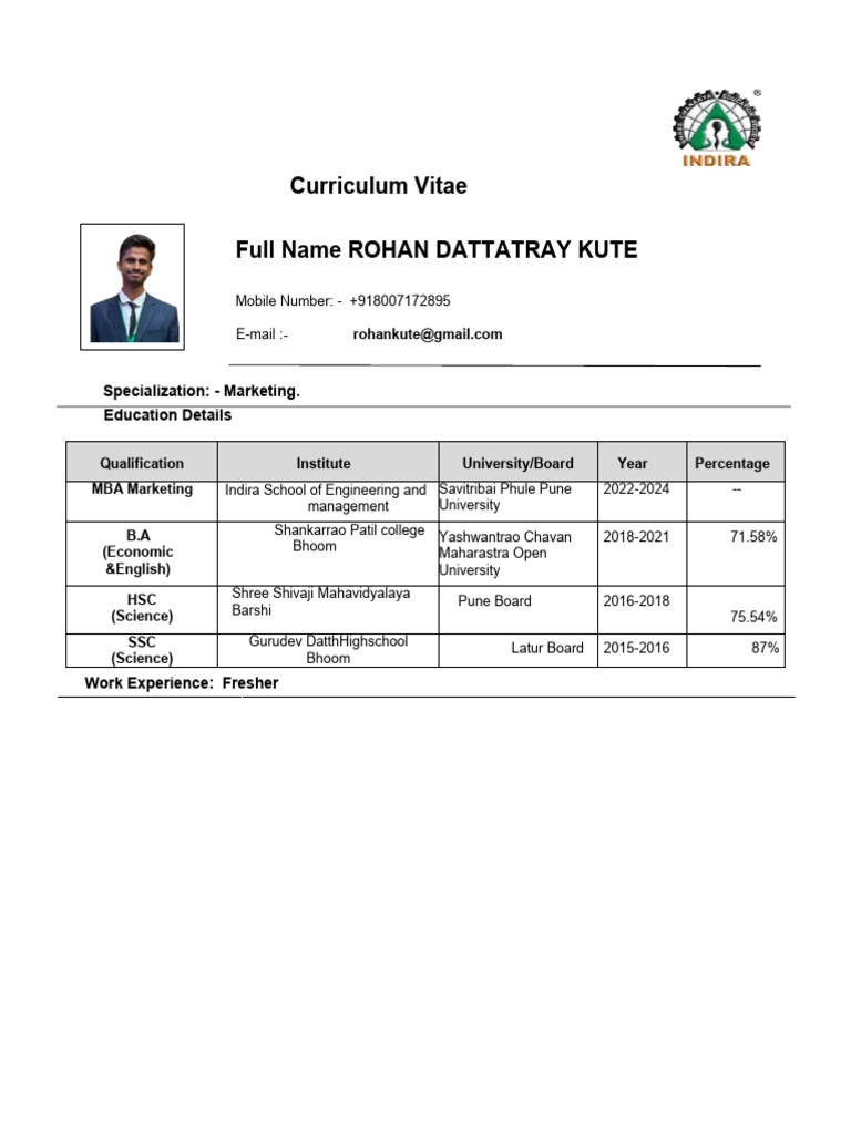 Resume Format Kute Rohan | PDF