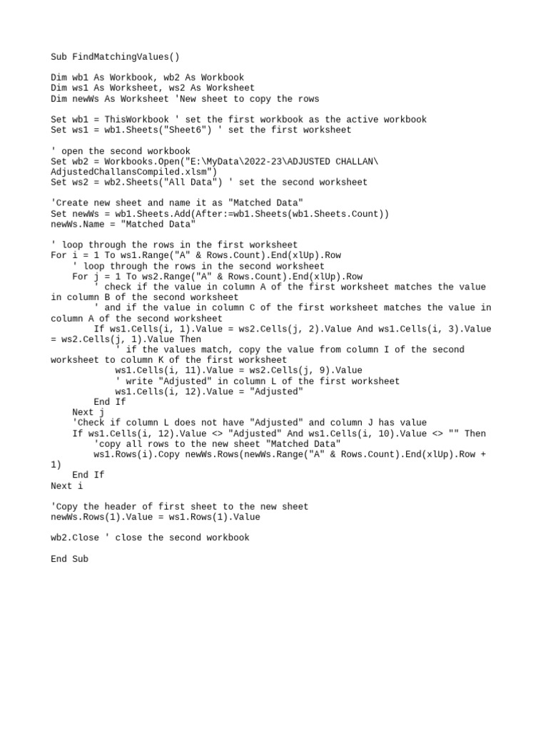 236 HFinal Code To Match Adjusted Challanand Make Seprate Sheet For ...