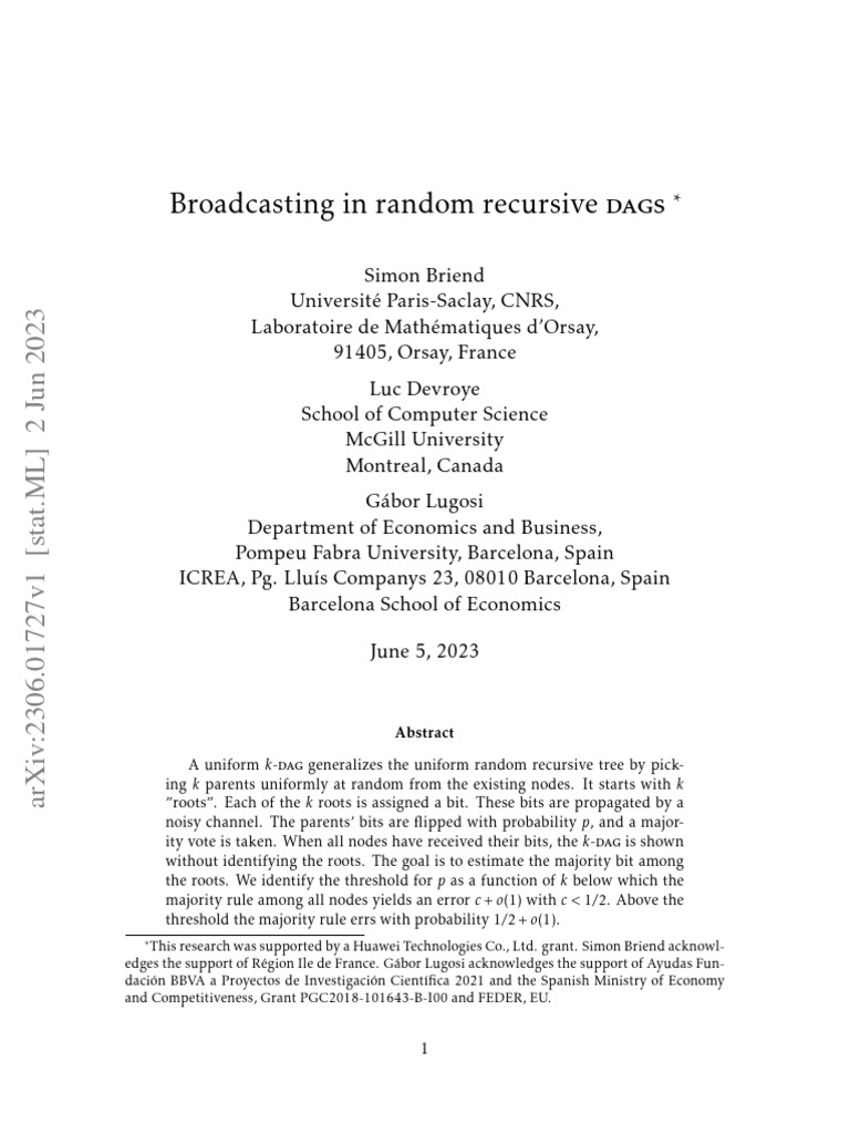 Broadcasting in Random Recursive Dags | PDF | Vertex (Graph Theory) | Theoretical Computer Science