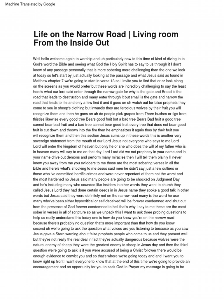 Life on the Narrow Roa1 | PDF | Jesus | Prayer