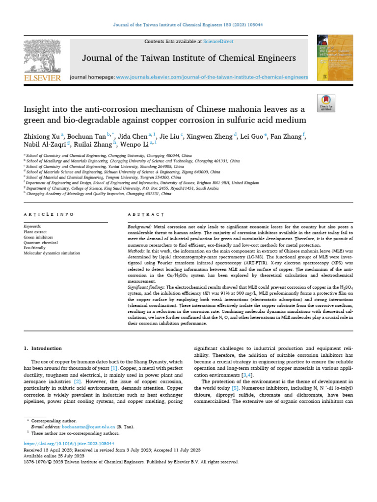 Copper Corrosion in Sulfuric Acid Circuit Xps | PDF | Corrosion | X Ray ...