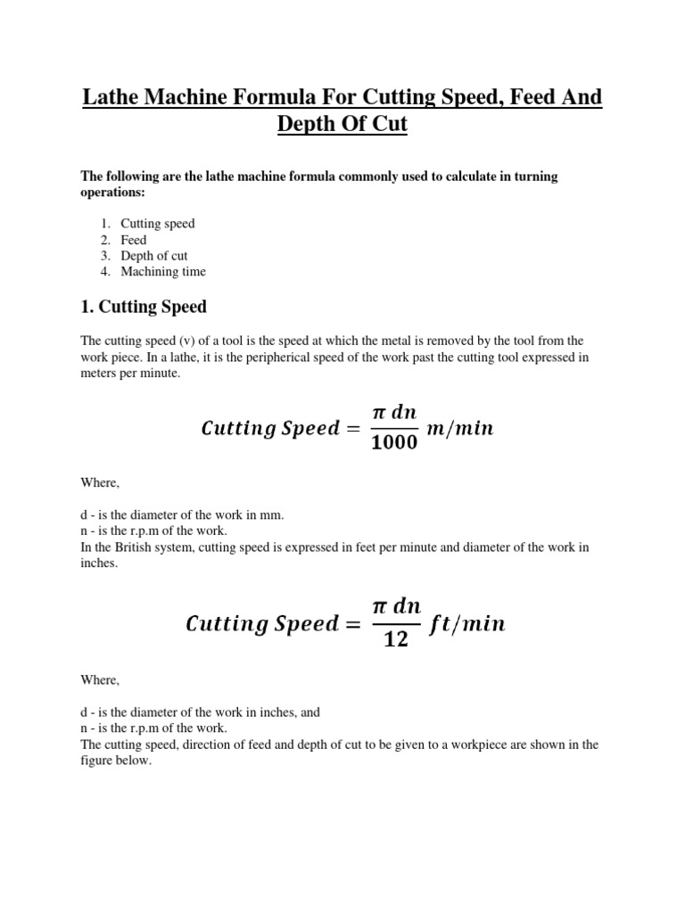 Lathe Cutting Speed and Feed Formulas | PDF | Machining | Industrial Processes