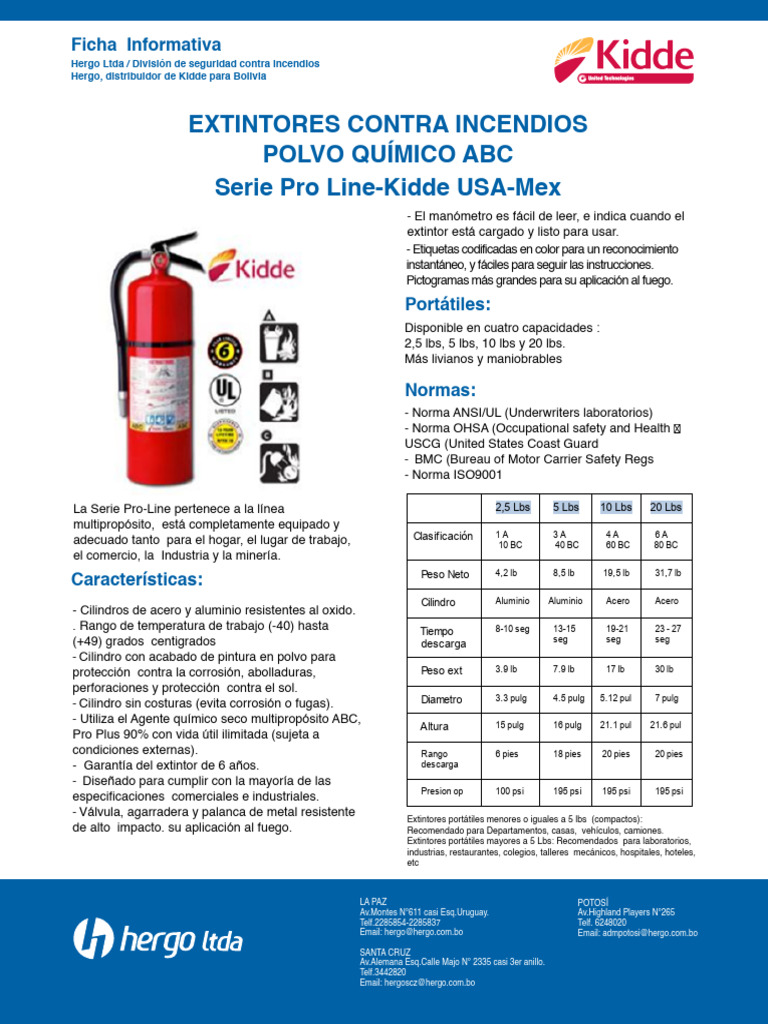 Ficha Tecnica Extintores Polvo Quimico Kidde | PDF | Materiales | Materiales de construcción