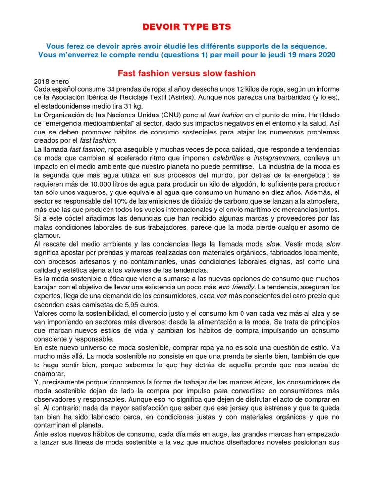 3 -Devoir Type Bts | PDF | Consumo (economía) | Moda