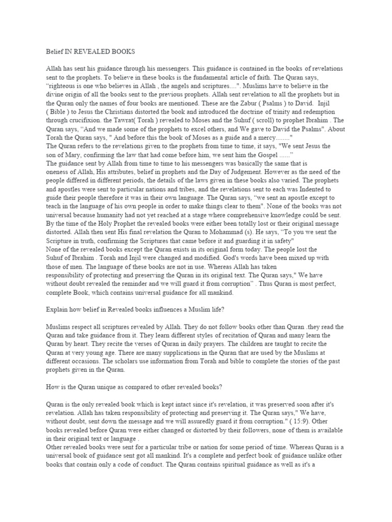 Belief IN REVEALED BOOKS | PDF | Prophets And Messengers In Islam | Quran