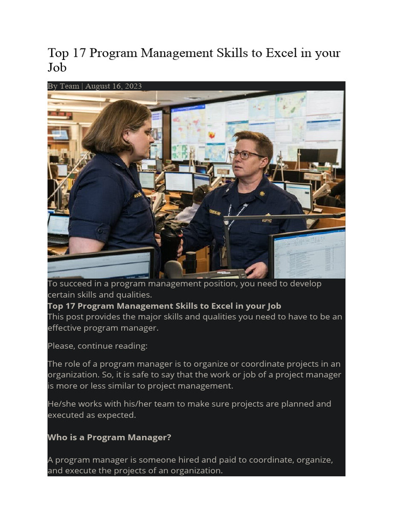 Top 17 Program Management Skills To Excel in Your Job | PDF | Knowledge ...