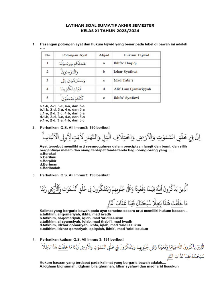 Latihan Soal+ Kisi-Kisi Sas Kelas Xi 2023 | PDF