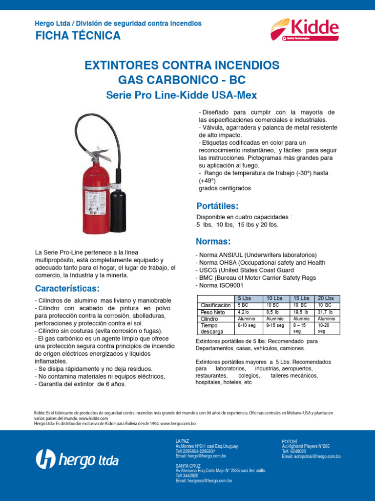 Ficha Tecnica Extintores Gas Carbonico Kidde | PDF | Aluminio | Ciencias fisicas