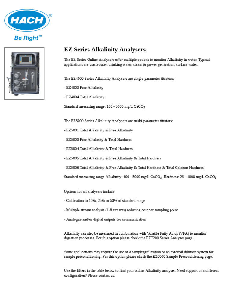 Hach Online Alkalinity Monitor | PDF | Alkalinity | Water