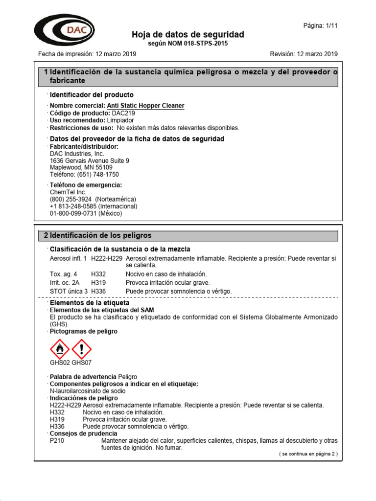 Anti Static Hopper Cleaner DAC 219 Mexico | Descargar gratis PDF | Agua ...