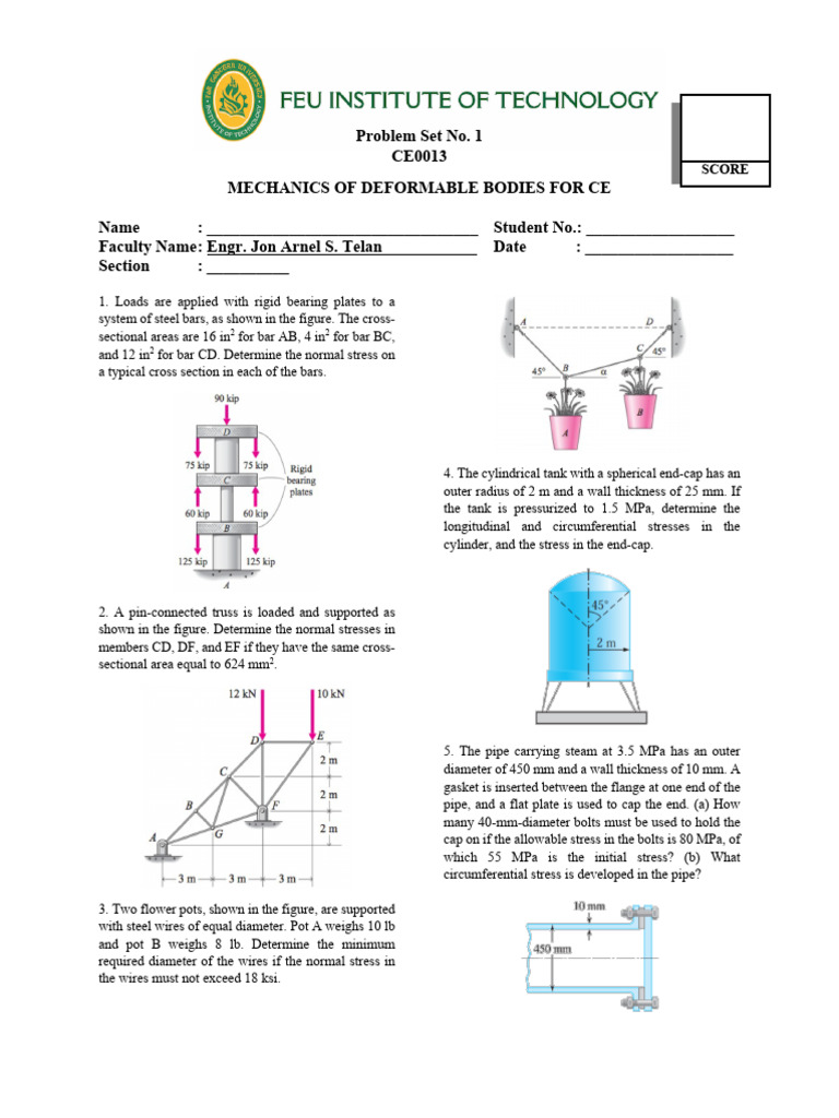 Problem Set 1 | PDF | Stress (Mechanics) | Pipe (Fluid Conveyance)