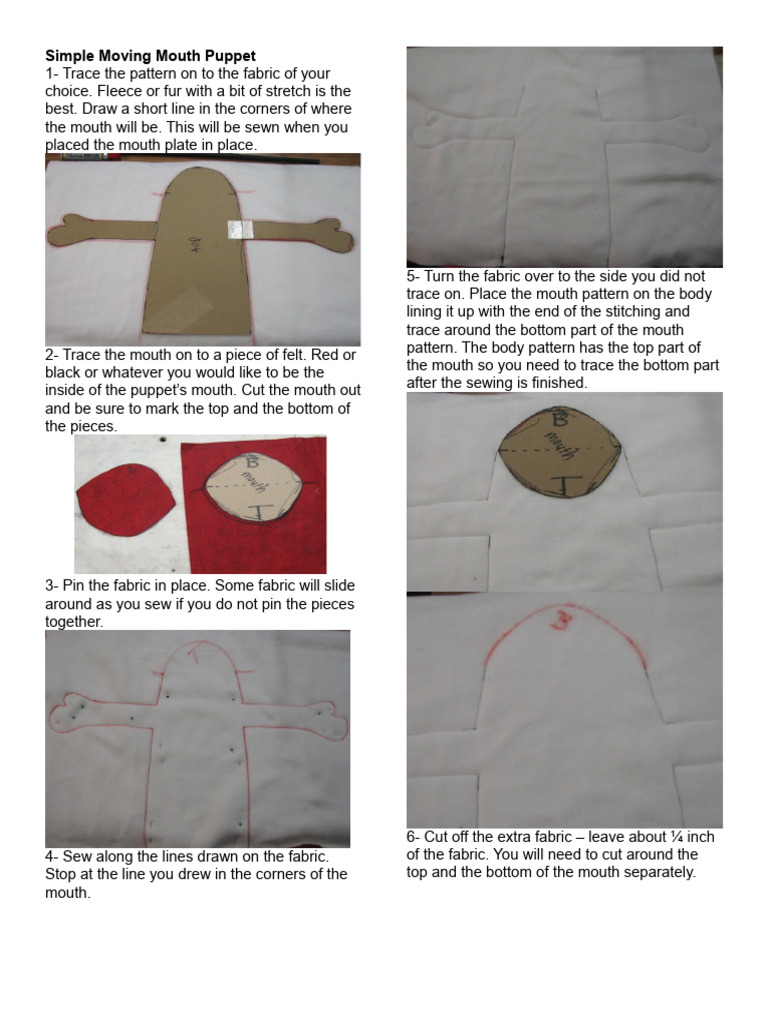 Simple Moving Mouth Puppet Guide | PDF | Sewing | Manufactured Goods