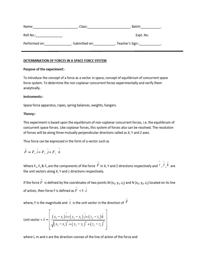 Space Force System Equilibrium Experiment | PDF | Force | Euclidean Vector