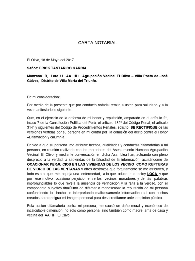 CARTA-NOTARIAL-difamacion | PDF | Gobierno | Justicia