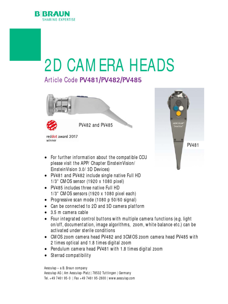 2D Camera Heads PV481, PV482, PV485 | PDF