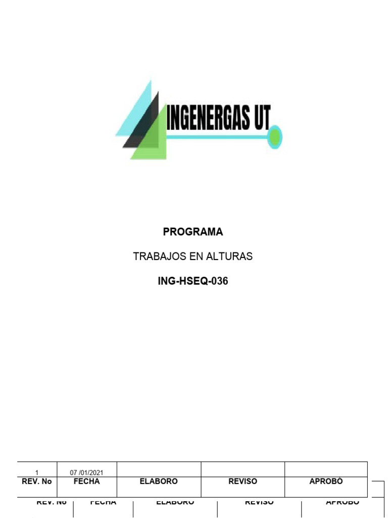 ING-HSEQ-036 Programa Trabajo en Alturas | PDF | Andamio | Seguridad y salud ocupacional