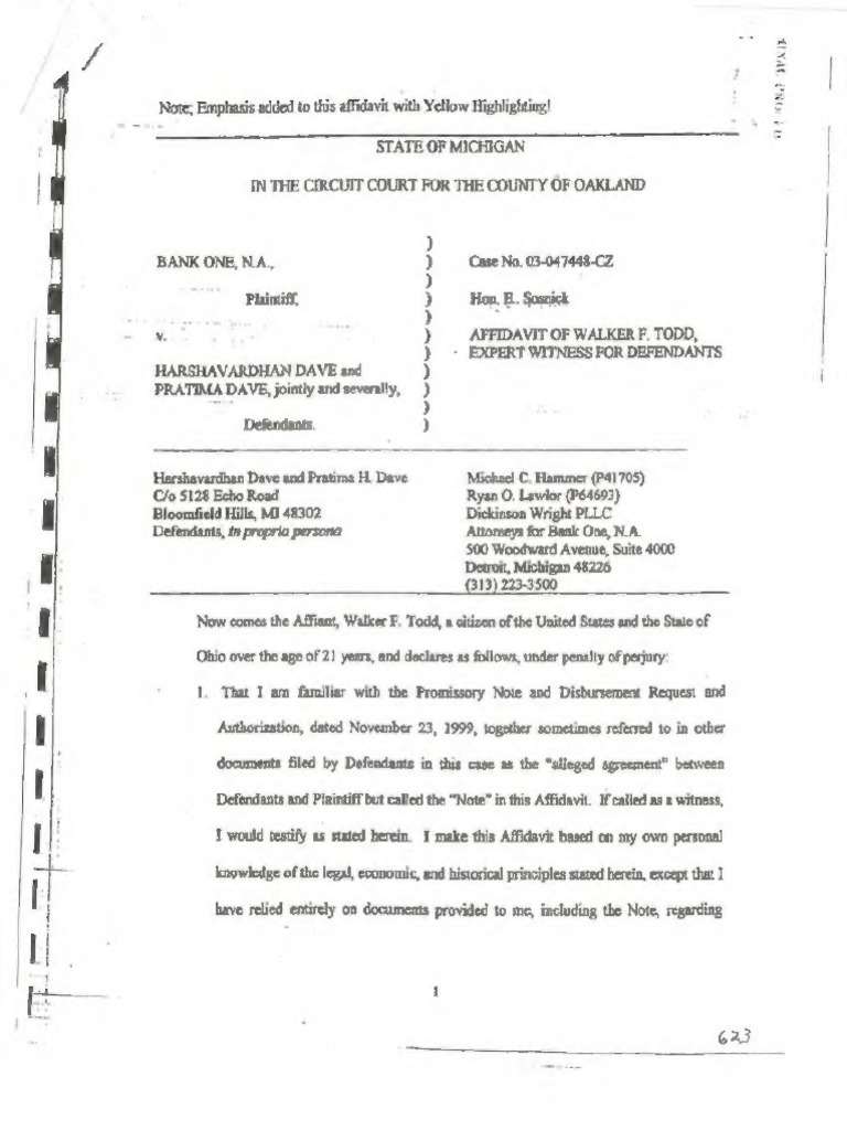 Affidavit of Walker F. Todd | PDF | Money | Banks