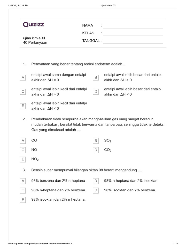 Ujian Kimia XI | PDF