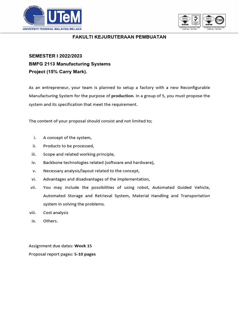 Manufacturing Systems Proposal Guidelines | PDF | Business | Computers