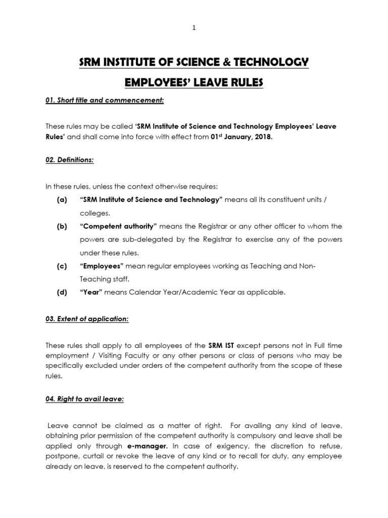SRMIST Leave Policy | PDF | Sick Leave | Vacation