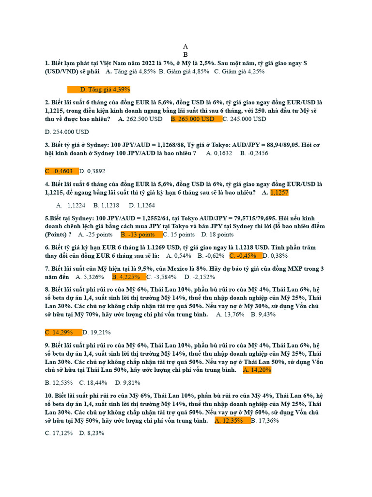 Tài Liệu QTTC - Thi Cuối Kì (Tổng Hợp Các Bài Kt | PDF