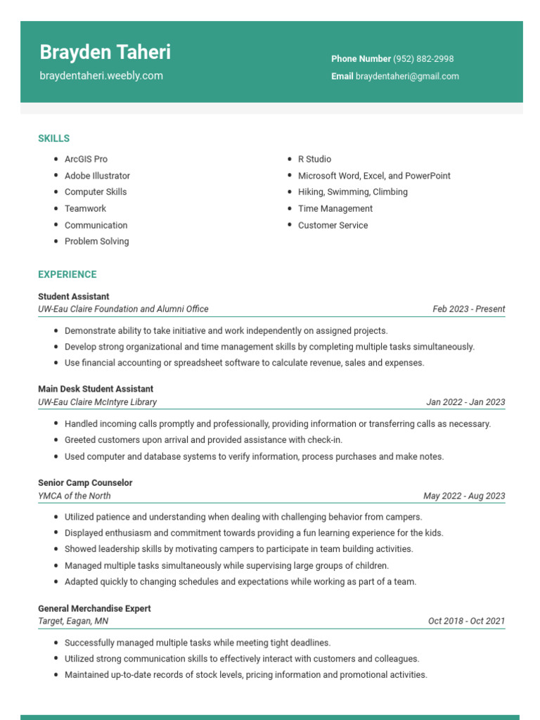 Brayden Taheri Resume | Download Free PDF | Computing