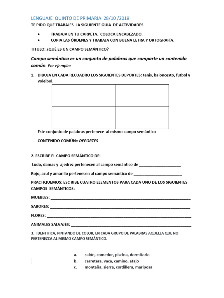 Lenguaje Tareas 5º Primaria | PDF