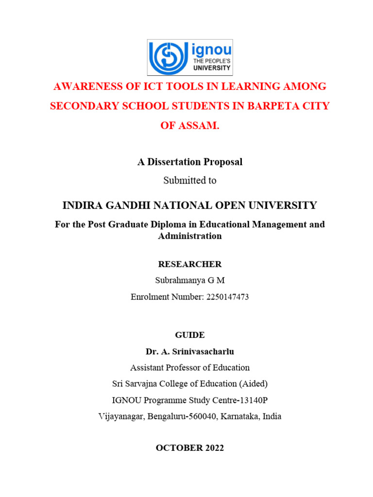 File 1 - Cover Page For PG Edn Dissertation Proposal | PDF
