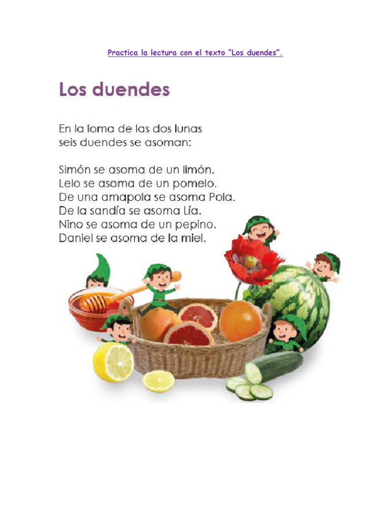 Practica La Lectura Con El Texto "Los Duendes" | PDF | Artes del ...