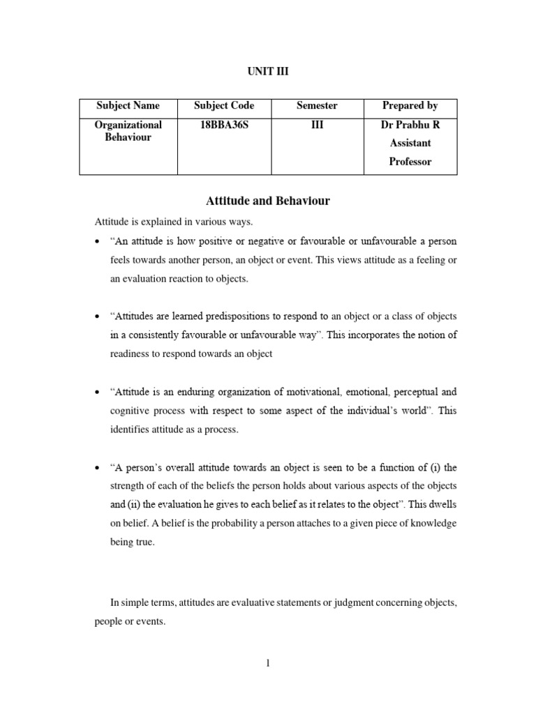 Attitude Notes | PDF | Attitude (Psychology) | Emotions