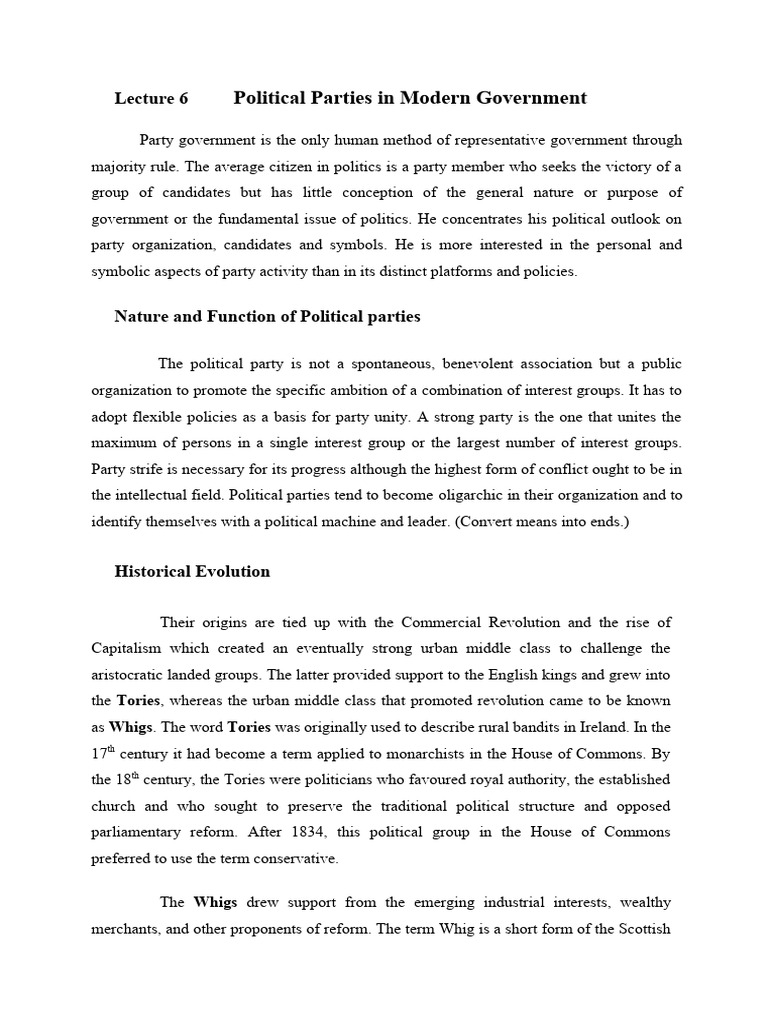 Lecture 6 | PDF | Whigs (British Political Party) | Tory