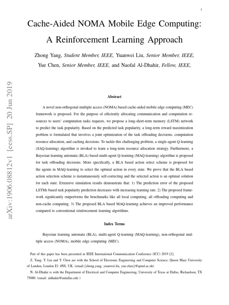 Cache-Aided NOMA Mobile Edge Computing: A Reinforcement Learning Approach | PDF | Computer ...