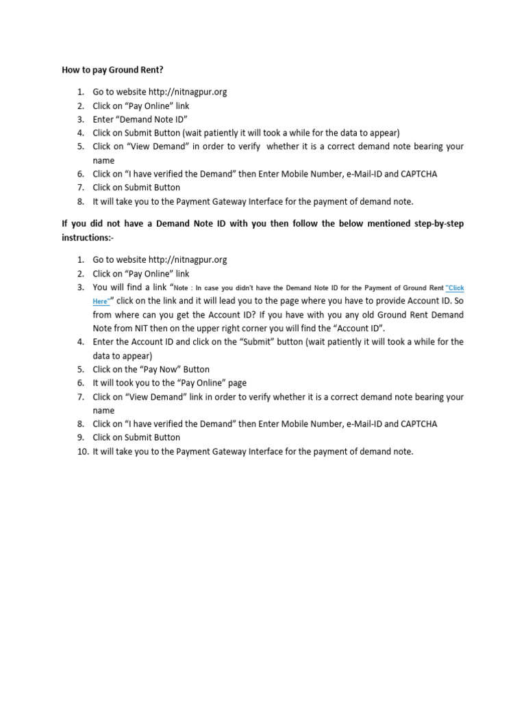How To Pay NIT Ground Rent | PDF