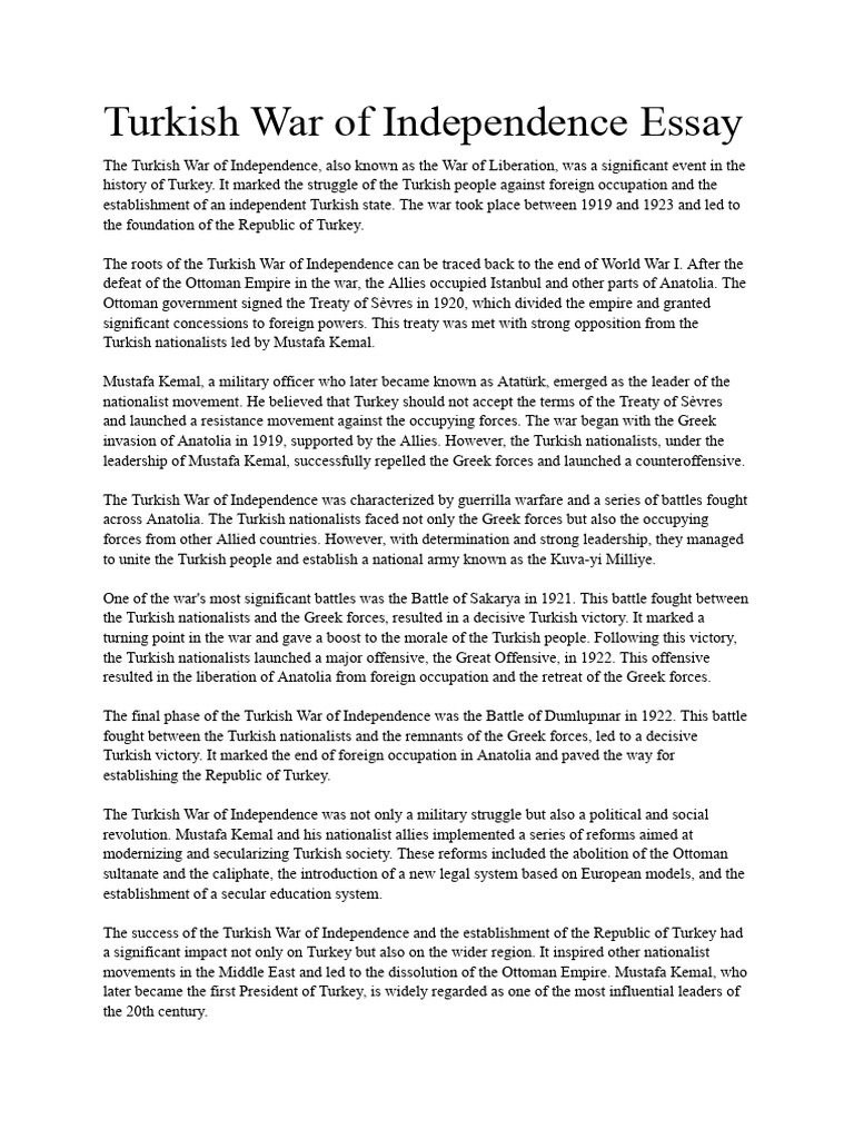 Turkish War of Independence Essay | PDF