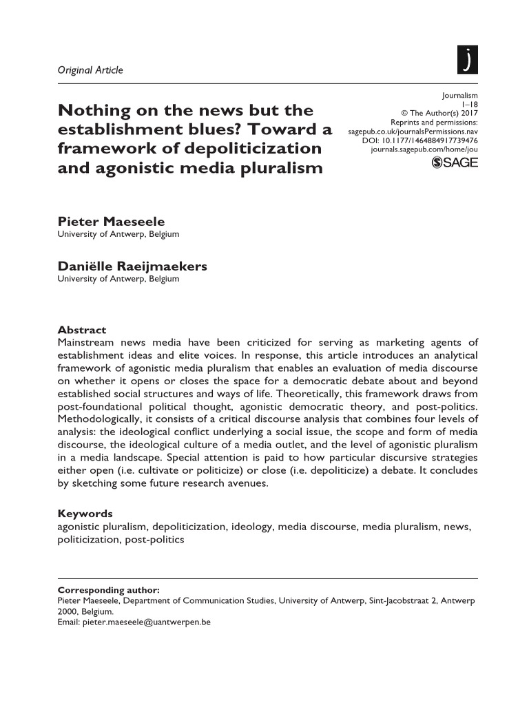 Maeseele (2017) - Establishment Blues - Toward A Framework of ...