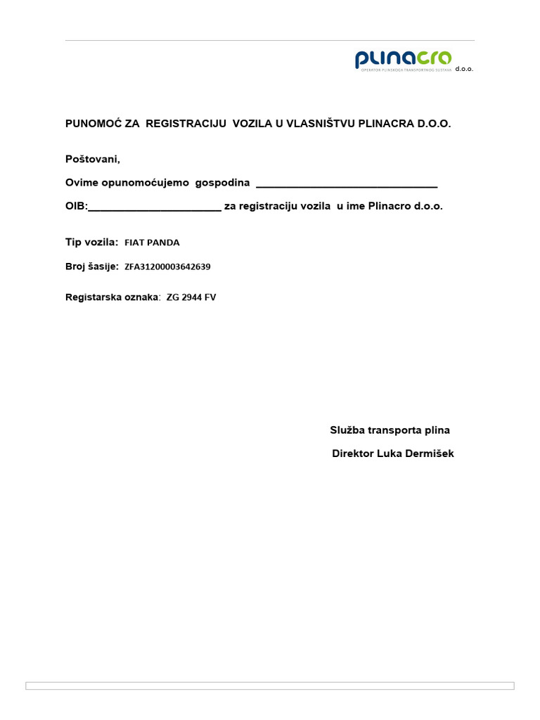 Punomoć Za Registraciju | PDF