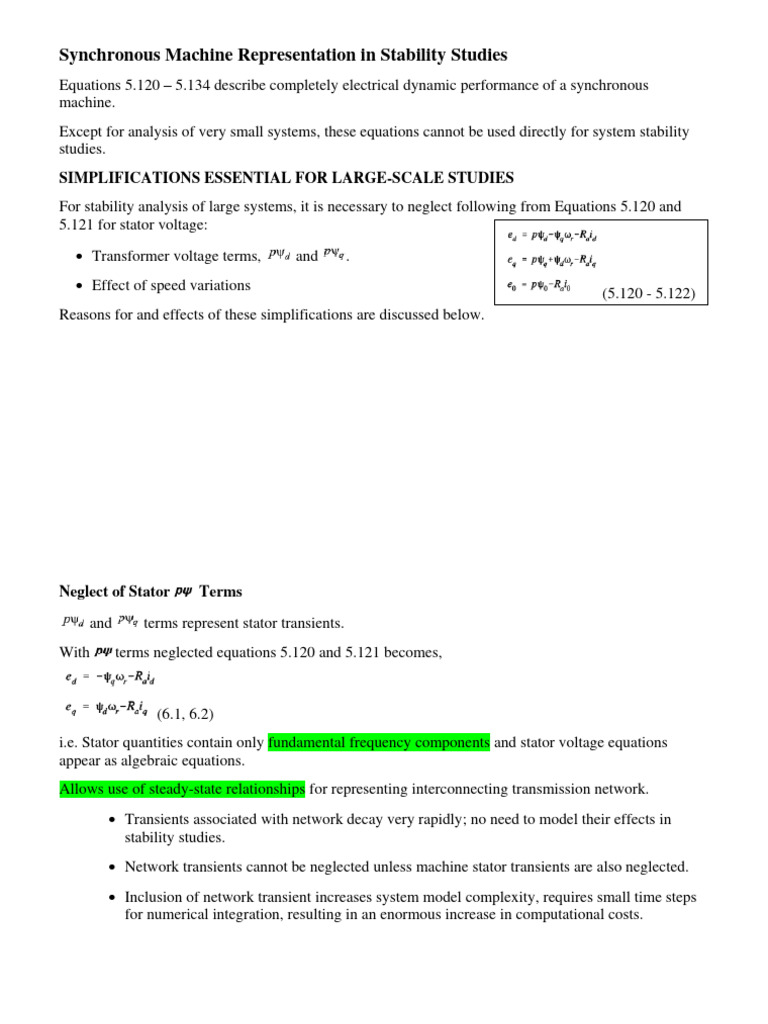 8 - Synchronous Machine Representation in Stability Studies | PDF | Phase (Waves) | Electrical ...
