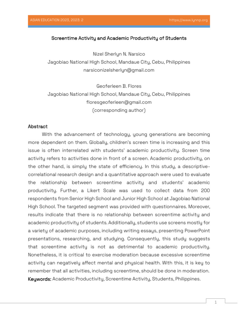 Screentime Academic Productivity Auxtero 2 | PDF | Survey Methodology ...