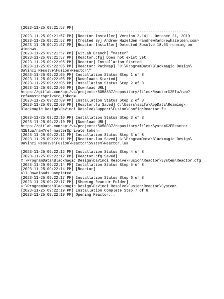 Reactor Install Log | PDF