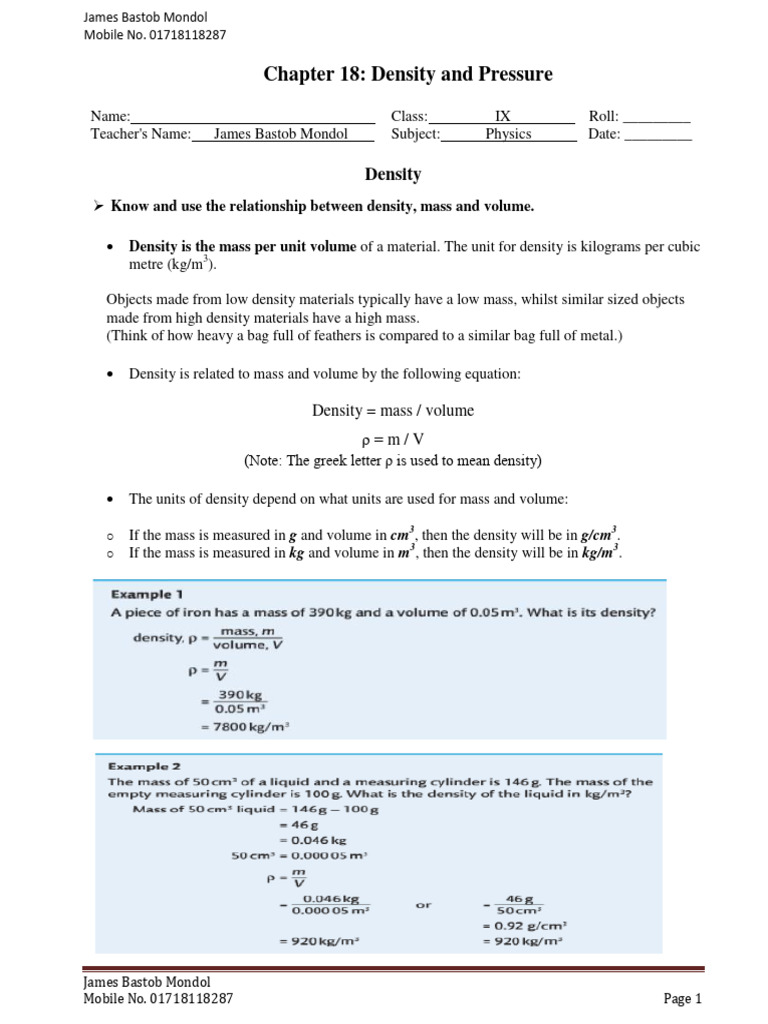 Ch-18 Density and Pressure | PDF | Pressure | Density