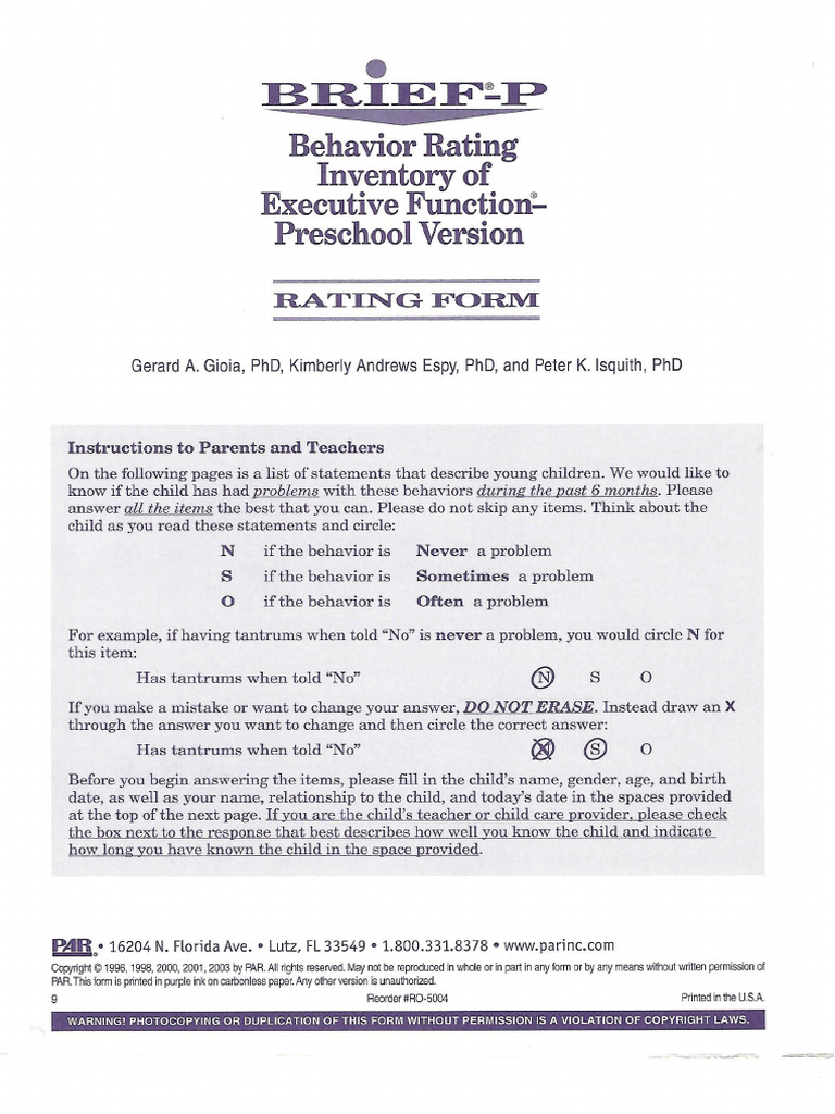 BRIEF - P - Preschool Version | PDF