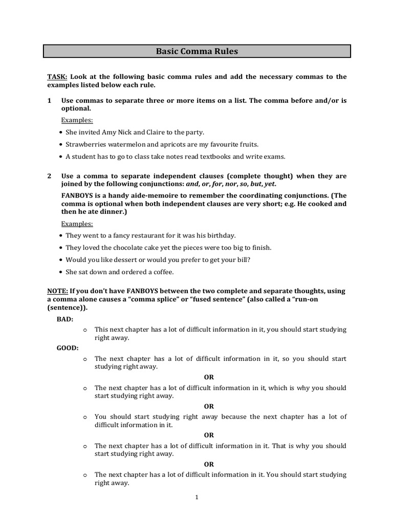 Basic Comma Rules | PDF