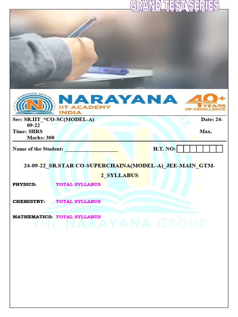 24.09.22 Sr.star Co-sc(Model-A) Jee Main Gtm-2 Qp | PDF