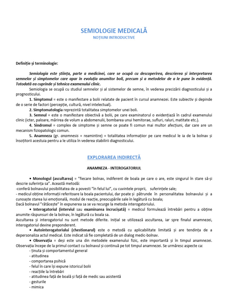 Curs 1 - Semiologie Medicala | PDF