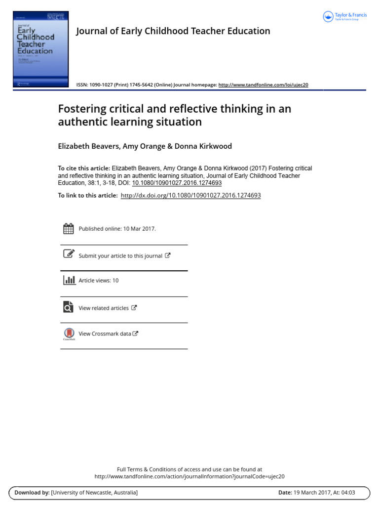 Beavers Et Al - 2017 - Fostering Critical and Reflective Thinking in An ...