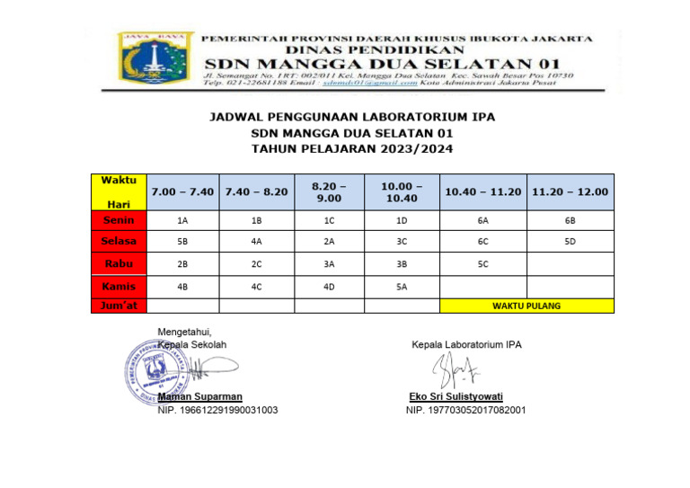 Contoh Jadwal Penggunaan Lab IPA | PDF